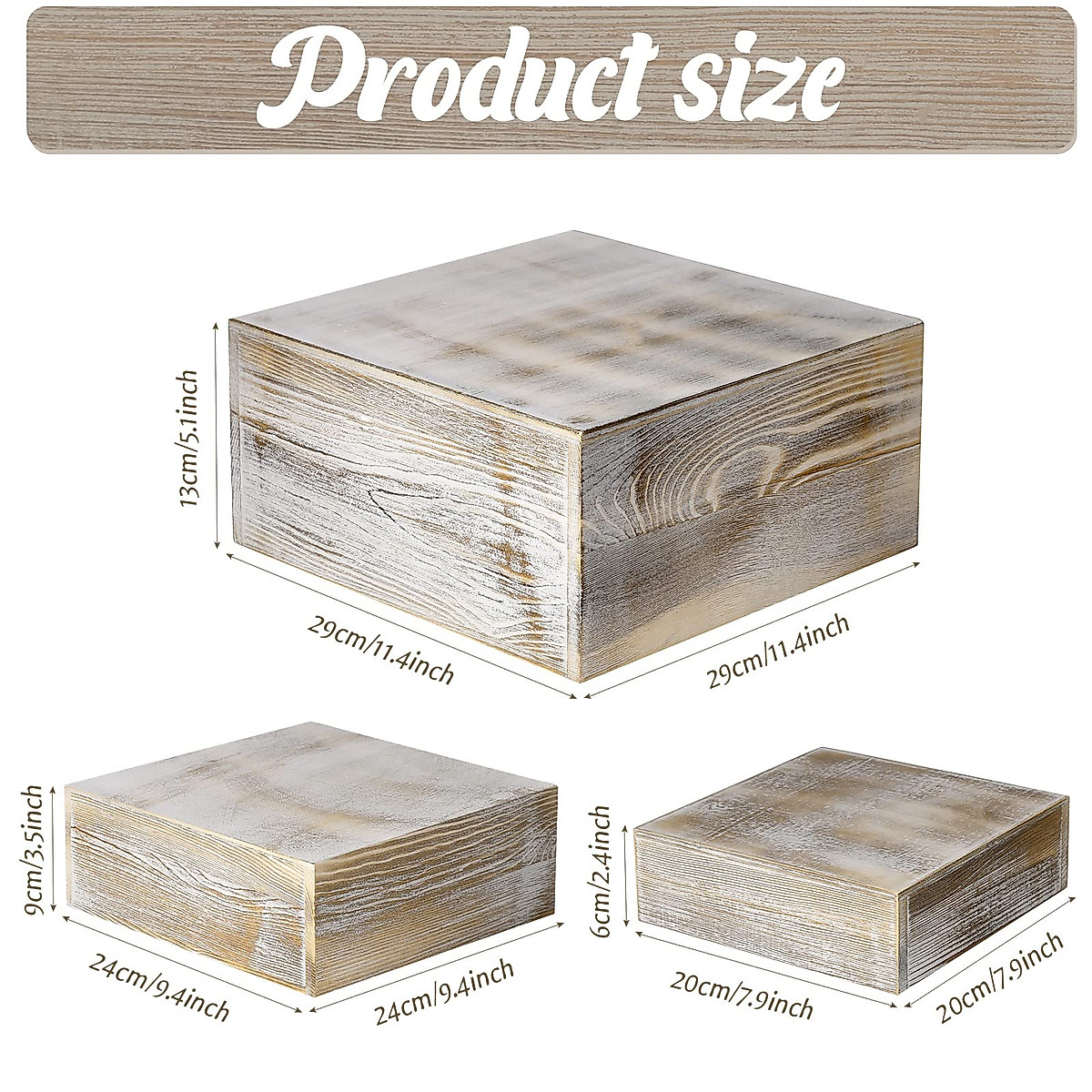 3 Pcs Whitewashed Wood Square Display Stand Crate Style Cake Stand Risers for Cupcake Appetizer Dessert Rustic Cupcake Stand Stackable Display Box Riser Stands