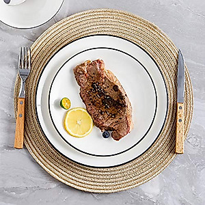 YOLIFE 10 inch Dinner Plate, Set of 4 White and Black Trim Porcelain Plates