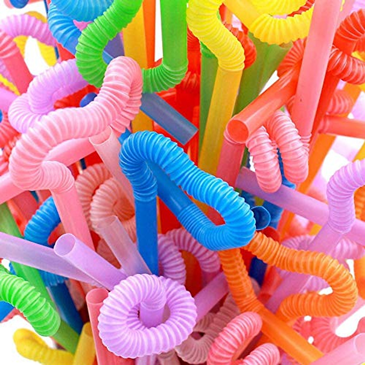 Multi-Colored Flexible Disposable Drinking Straws Bendable Extra Long Bendy Party Plastic Straws, 100 Count