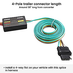 MECMO Multi-Function LED Compatible Powered 3-to-2-Wire Splice-in Tail Light Converter Harness 56236, Convert Separate Turn and Stop Lights to Standard 2-Wire Trailer Light Wiring, 4-Way Flat Harness
