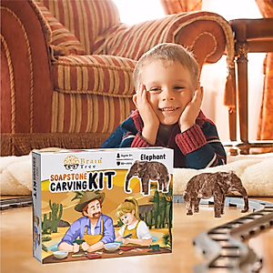 BRAIN TREE - Elephant Soapstone Carving Kit, Carve Your Own Sculpture for Girls, Kids, Boys –Teen Gift -Fun DIY Arts and Crafts Activity for Kids and Adults - DIY Crafts Kit, Soapstone Sculpting Kits