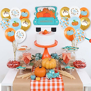 Blue Little Pumpkin Balloons, Fall Balloons Maple Leaf Pumpkin Balloons Garland with Blue Silver Orange Confetti Balloons for Boy Little Pumpkin Baby Shower Birthday Thanksgiving Party Decorations