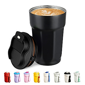 Puraville 12oz Stainless Steel Tumbler, Double Wall Vacuum Insulated Coffee Tumbler Travel Coffee Mug with Leak Proof Lid, Reusable Thermal Cup for Hot and Cold Drinks,Black