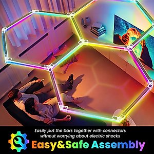 ALL4DETAIL RGB LED Hexagon Lights, Remote Dimmable Hexagon Garage Light with 358 Color Modes, LED Ceiling Light Hexagon for Gaming Room, Party, Gym, Bar