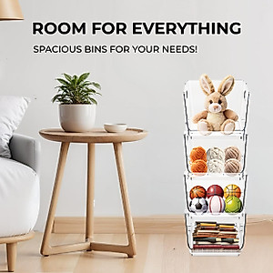 TidyFriend Plastic Stackable Bins for Pantry, 4 Pack Stacking Bins Open Front, Toy Organizers, Kitchen, and Bathroom Essentials (Clear- Hole Handle)