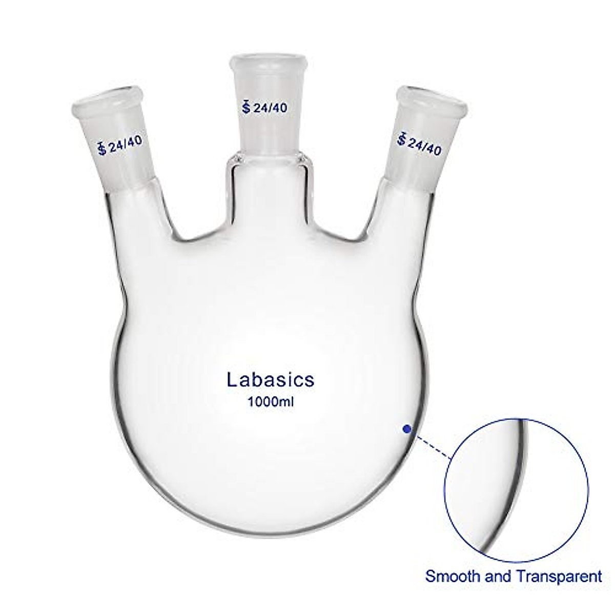 Labasics Glass 1000ml 3 Neck Round Bottom Flask RBF, with 24/40 Center and Side Standard Taper Outer Joint, 1000ml