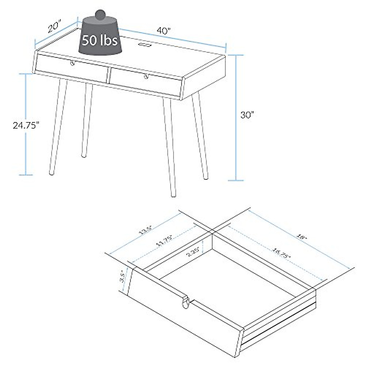 American Trails Freedom Made of Solid American Desk with USB Ports, Natural Oak (New)