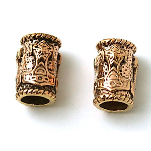 LynnAround Bronze Norse Thors Hammer Beard Beads Rings, Dreadlock Viking Pirate Medieval Hair Beads, Pagan Jewelry