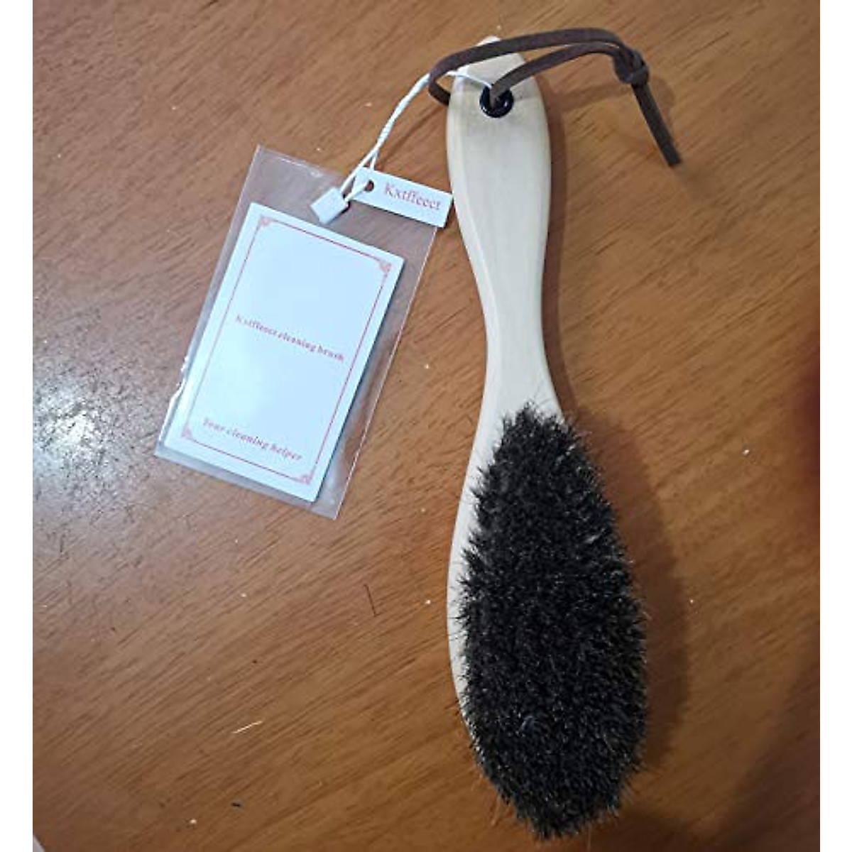 Kxtffeect Natural Horsehair Shoes Brush Leather Cleaning Brush with Long Wood Handle for Upholstery, Cleaner Car Interior, Upholstery Furniture, Shoes,Leather Clothes,Handbags, Sofa