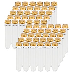 LEXININ 60 PCS 40ml Clear Plastic Test Tube with Lid, Test Tubes with Gold Screw Caps, Plastic Tubes for Craft Wedding Decor