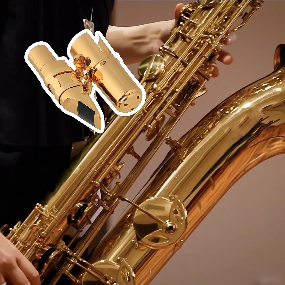 Yibuy Gold Plated Brass B-flat Tenor Saxophone Sax Mouthpiece with Cap Ligature 7#