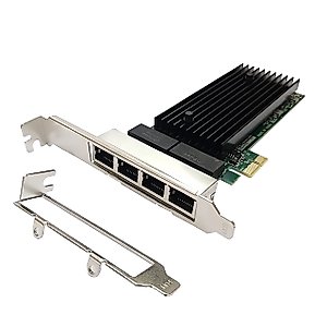 HINYSENO 4 Port RJ-45 10/100/1000Mbps PCI-Express x 4 Gigabit Ethernet Server Adapter Quad-Port Network Interface Controller Card for Intel 82576 Chipset, Compare to Intel 82576