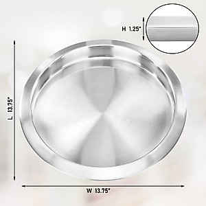 DecorRack 2 Round Bar Serving Trays, 13 Inch Stainless Steel Decorative Trays, Perfect Coffee Table Platters for Everyday Use, Silver (2 Pack)