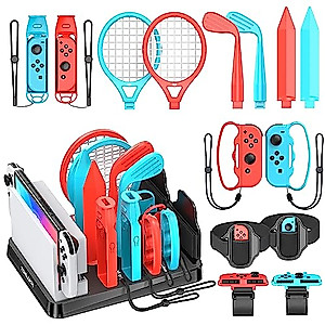 Switch Sports Accessories Bundle with Organizer Station Compatible with Nintendo Switch/ OLED Console & Joy-con, Storage and Organizer for Switch Sports Games, Family Sports Games Pack Accessories Kit