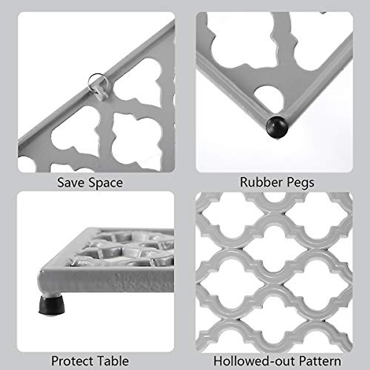 Square Cast Iron Trivet Gray Metal Trivets for Kitchen Dining, Hot Pot Holder Hot Pads for Table & Countertop - Heat Resistant Teapot Trivets