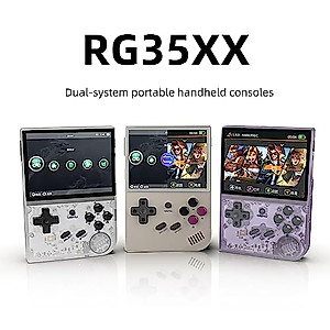 RG35XX Handheld Game Console , Dual System Linux+GarlicOS 3.5 Inch IPS Screen Built-in 64G TF Card 6831 Classic Games Support HDMI TV Output with Portable Bag (Gray)