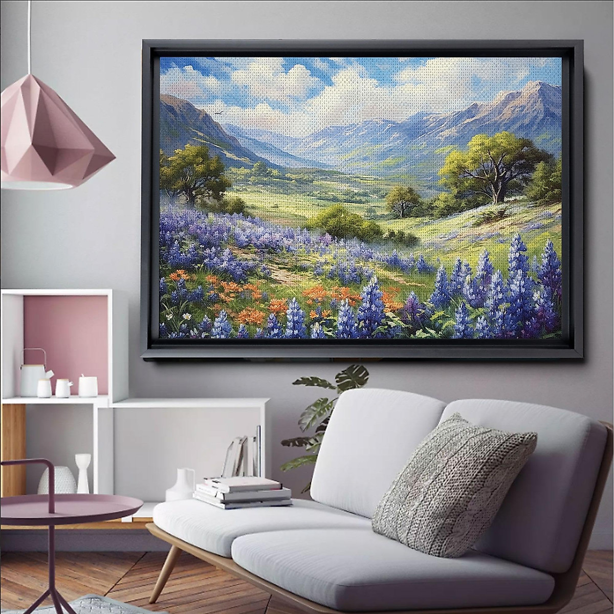 Enchanting Texas, Native Texas Hill Country Bluebonnet Landscape - Fine Art Print Mounted in a White Mat Board