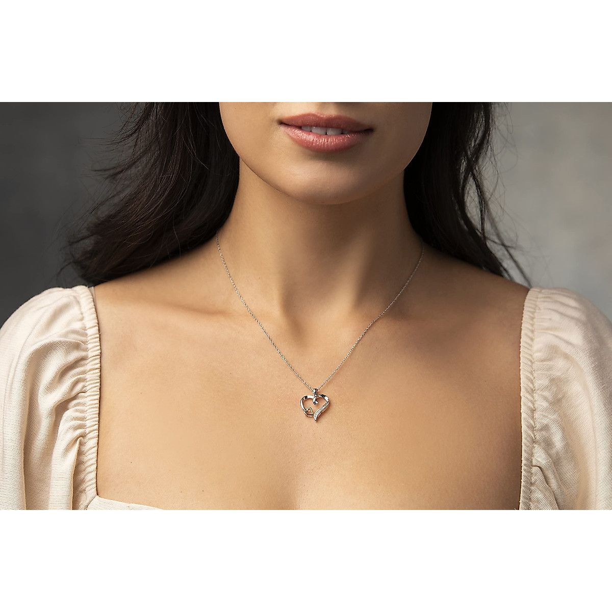 NATALIA DRAKE Dainty Open Diamond Heart Necklace for Women in 10K Yellow Gold and Rhodium Plated 925 Sterling Silver