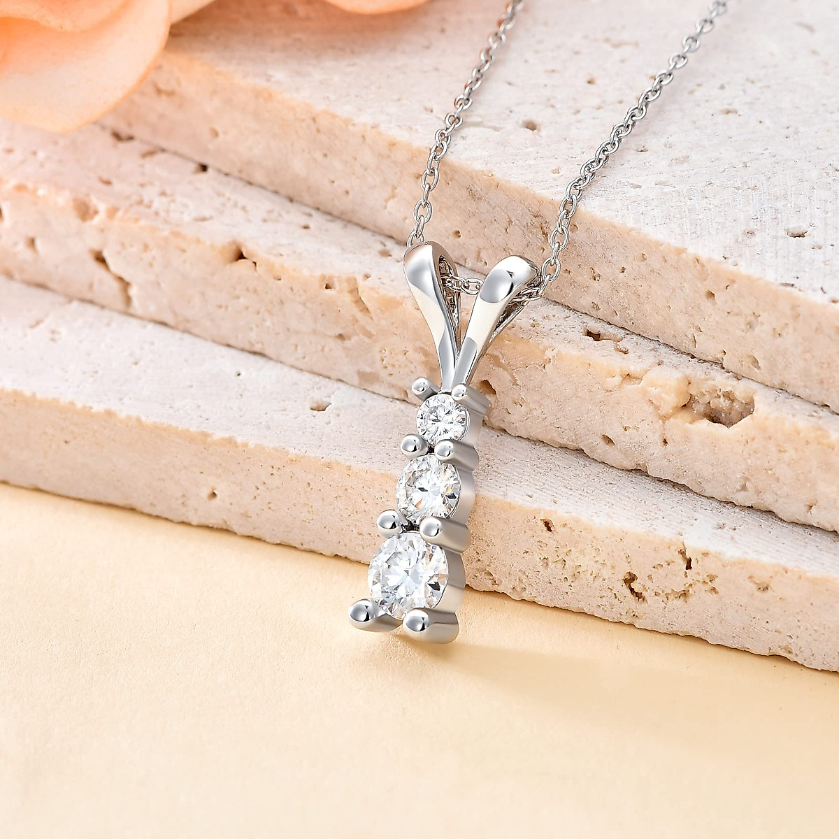 Moissanite Pendant Necklace for Women 1.5CT 18K White Gold Plated Silver D Color Brilliant Cut Moissanites Jewelry Gift for Her, Wife Mom Girl 18"-20"