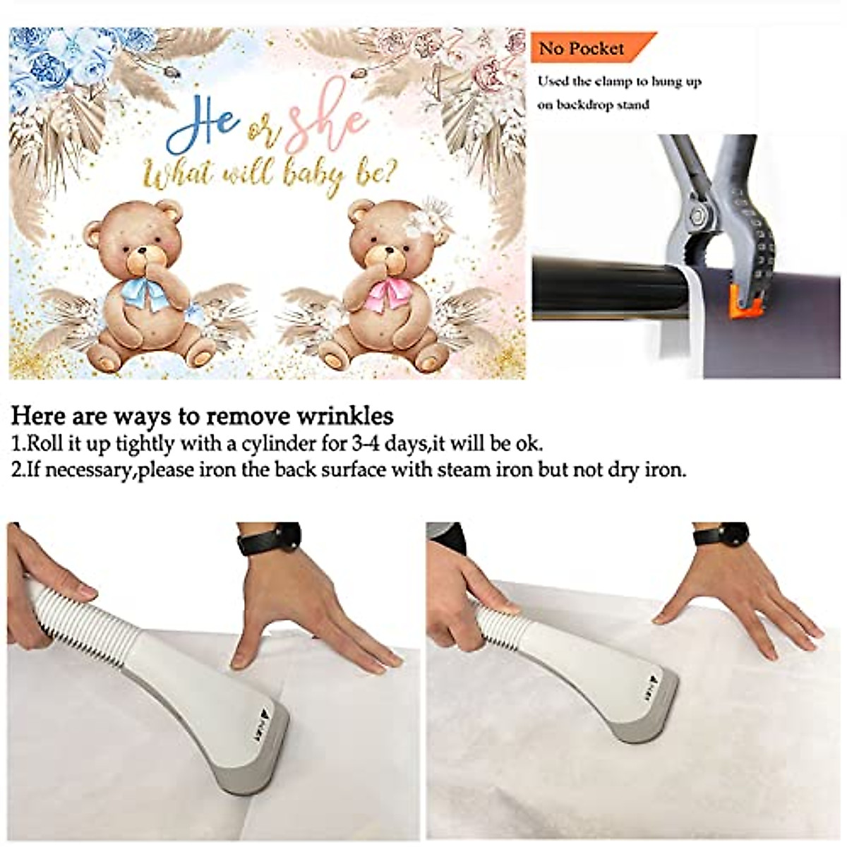 Avezano Boho Bear Gender Reveal Backdrop He or She Party Decorations Pink or Blue Pampas Grass Gender Reveal Party Photography Background Bohemian Bear Gender Reveal Decorations Photoshoot (7x5ft)