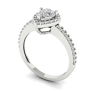 0.8 Ct Pear Cut Clear Simulated Diamond 14K White Gold Halo Solitaire with Accents Promise Engagement Wedding Size 5.5