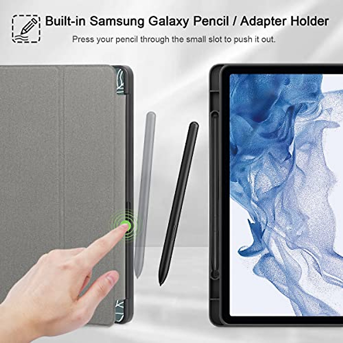 Tuiklol Case for Samsung Galaxy Tab S9 FE (5G) 10.9 inch & Tab S9 11 Inch 2023 Release Built-on S-Pen Holder, Slim Hard Shell Case Smart Trifold Stand Cover Auto Wake/Sleep, Abstract Leaves