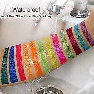 Neon Glitter Eyeshadow Palette Makeup,Afflano UV Glow Blacklight Highly Pigmented Palette Eye Shadow Pallets,Matte Bright Colorful Rainbow Blue Red Orange Purple Green Pressed Glitter Makeup Palettes