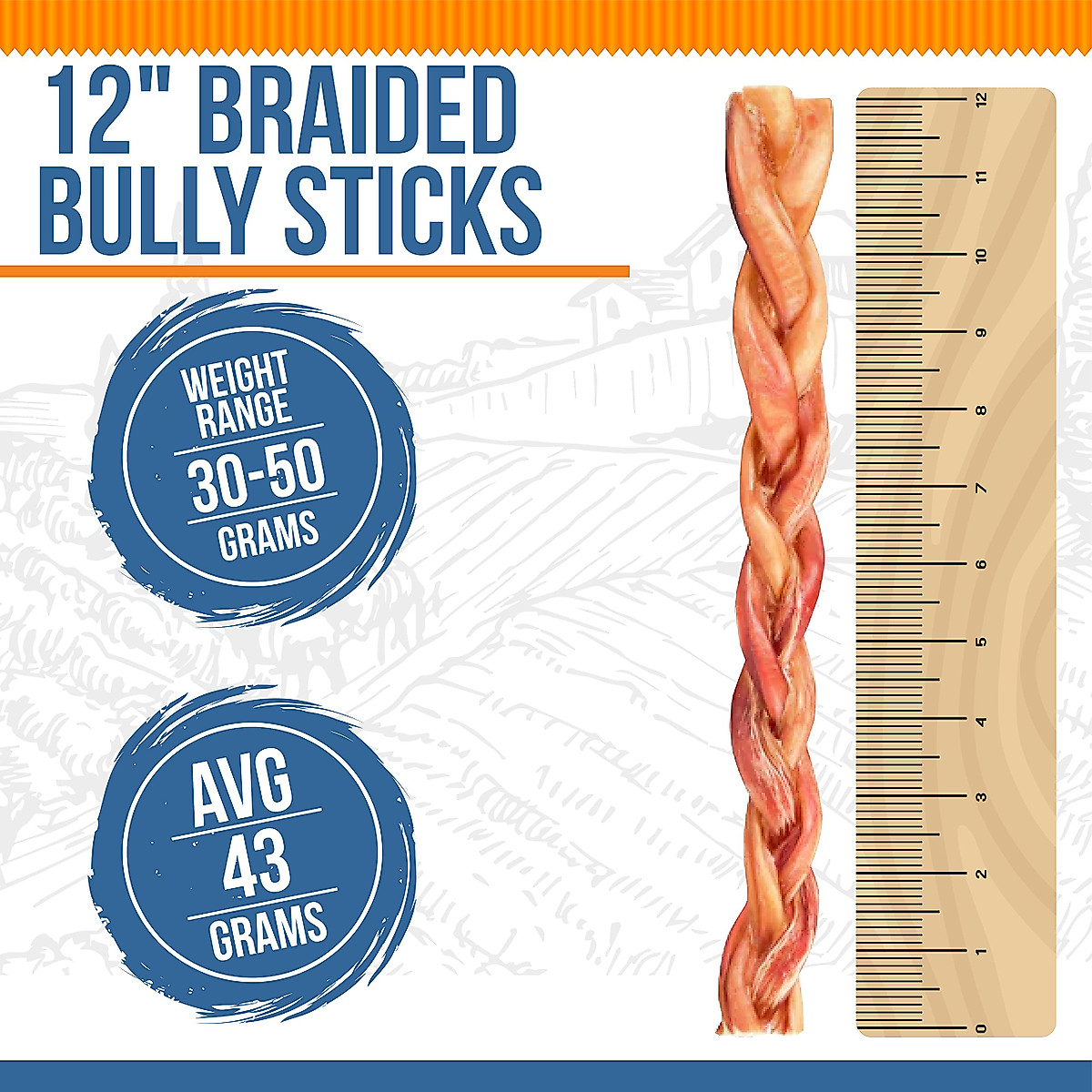 K9warehouse Braided Bully Sticks for Dogs - 12 inch (3 Count)