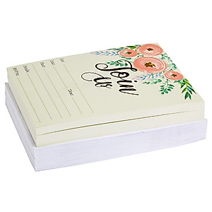 Juvale Invitation Cards - 50 Fill-In Floral Classy Cards with Envelopes. Great for Birthday, Bridal, Baby Shower and Wedding Invitations, 5 x 7 In, Postcard Style