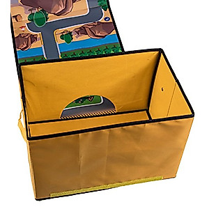 Clever Creations Collapsible Toy Storage Organizer and Play Mat for Kids - Perfect Toy Chest for Organizing Books, Toys, Games, and more - Construction Site Theme