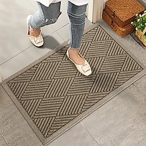 HIYARD Sturdy Front Door Mat, Absorbent Muddy Dirt Resist Welcome Door Mats Outdoor Indoor, Stain and Fade Resistant, Non-Slip Rubber Backing Low Profile Doormat for Entryway, 30×17, Beige