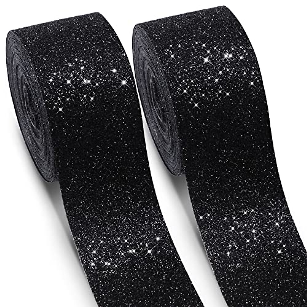 2 Rolls Glitter Ribbon 1-1/2 Inch x 10 Yards Wrapping Cut Edge Ribbon for Gift Wrapping Shiny Wrapping Ribbon for DIY Crafts Shower Tree Party Home Wedding Decoration(Black, 1-1/2 Inch Wide)