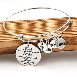 Faith Bracelet for Christian Expandable Wire Bangle Jewelry Gift (Faith hope love)