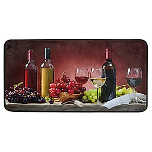 Red White Wine Kitchen Rugs Grapes Fruit Bath Rug Runner Comfort Mat Non-Slip Doormats Carpet for Bathroom Indoor 39" X 20"