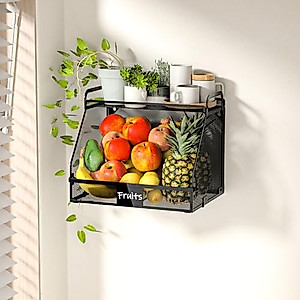 Foellstoe Hanging Fruit Basket for Kitchen, Kitchen Organizers and Storage Potato Onion Storage Wall Storage Baskets Pantry Organizers and Storage Stackable Basket