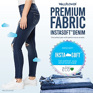 WallFlower Women's Sassy Skinny High-Rise Insta Soft Juniors Jeans (Standard and Plus), Noir, 9