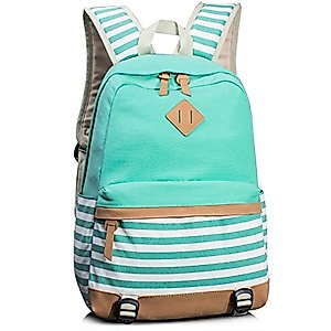Leaper Navy Style School Laptop Backpack Girls Canvas Bookbag Water Blue