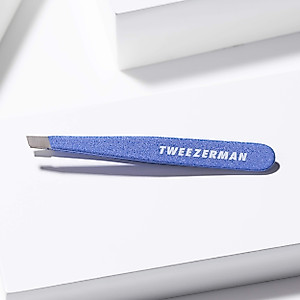 Tweezerman Mini Slant Tweezer - Tweezers for Eyebrows, Travel Tweezers for Eyebrows, Facial Hair, Ingrown Hair (Granite Sky)