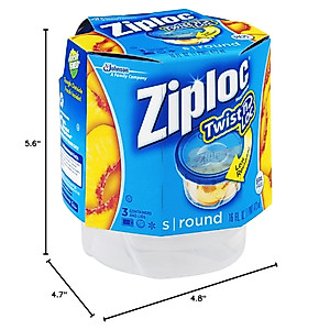 Ziploc Twist N Loc Food Storage Meal Prep Containers Reusable for Kitchen Organization, Dishwasher Safe, Small Round, 3 Count