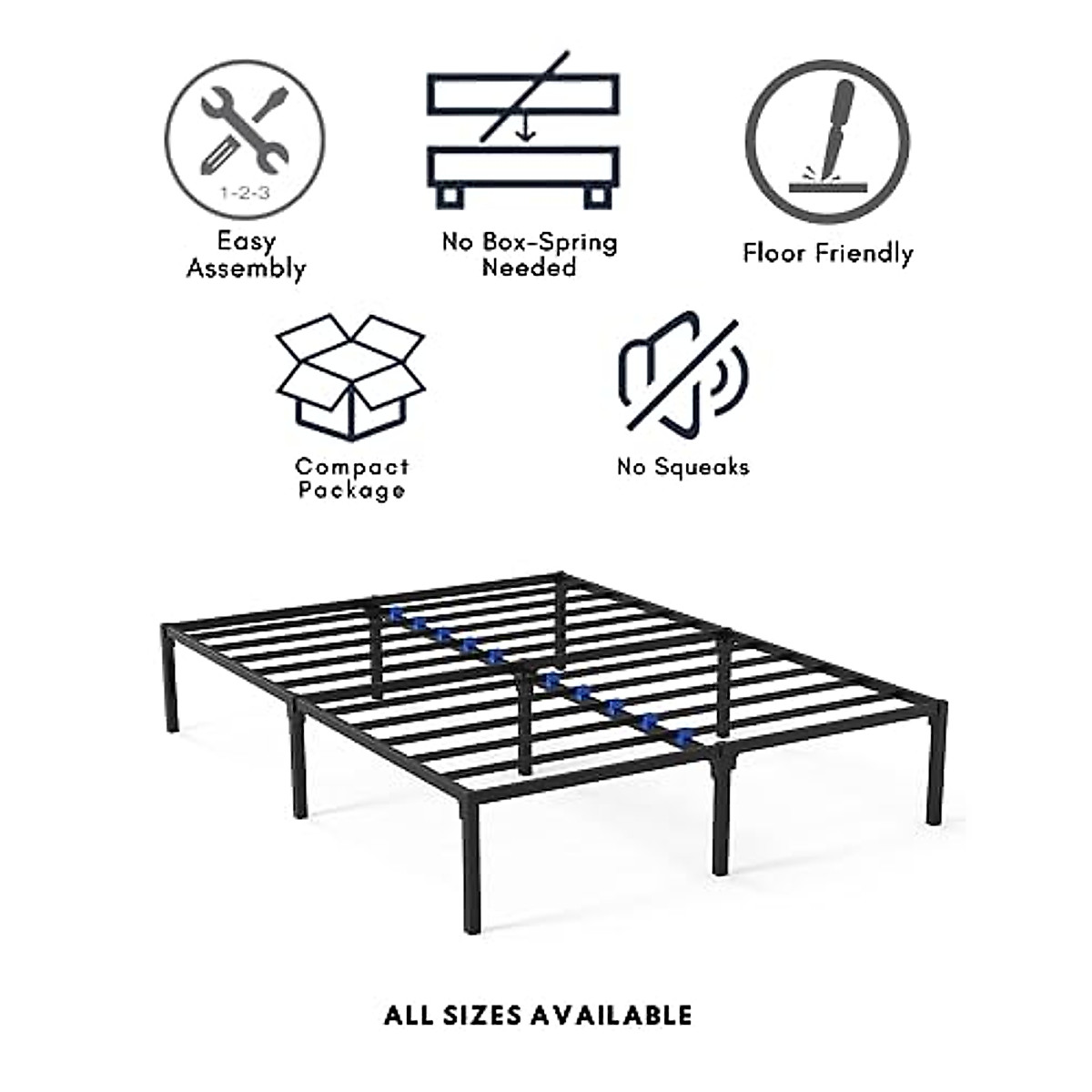 UrbanLab QuickLock Metal Platform Queen Bed Frame | Quiet & Sturdy | No Box Spring Needed | 14 inch Mattress Foundation Metal Bed Frame Queen Size | 3500 LB Limit Queen Platform Bed Frame