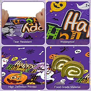 3 Pcs Happy Halloween Tablecloth - Halloween Cute Pumpkin Ghost Plastic Table Cloth Disposable Rectangular Purple Table Covers for Halloween Table Decorations Party Supplies Decor, 108 x 54 Inch