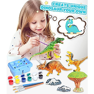 45 Pcs Dinosaur Painting Kit Toys for Kids Arts and Crafts Kit - Paint Your Own Dinosaur Toy Party Supplies Toy Dinosaur Figures W/Play Mat, Kid Paint Dino Toy Set Creativity Gift for Girl Boy Age 3+