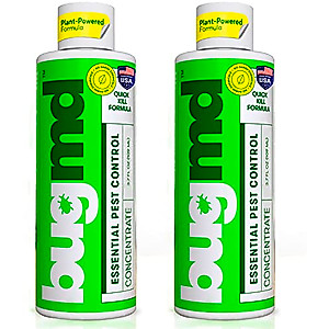 BugMD Pest Control Essential Oil Concentrate 3.7 oz (2-Pack), Plant-Powered Bug Spray Quick Kills Flies, Ants, Fleas, Ticks, Roaches, Mosquitoes