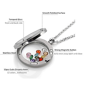 Jovivi 30mm Living Floating Memory Glass Locket Necklace - Stainless Steel Secure Closure