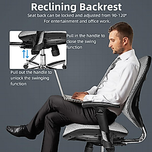 Mimager Mesh Seat Office Chair, Ergonomic Office Chair with Lumbar Support, Mesh Desk Chair 120°Tilt Function, Computer Desk Chairs with Wheels Armrests for Home Office, Conference Room, Black