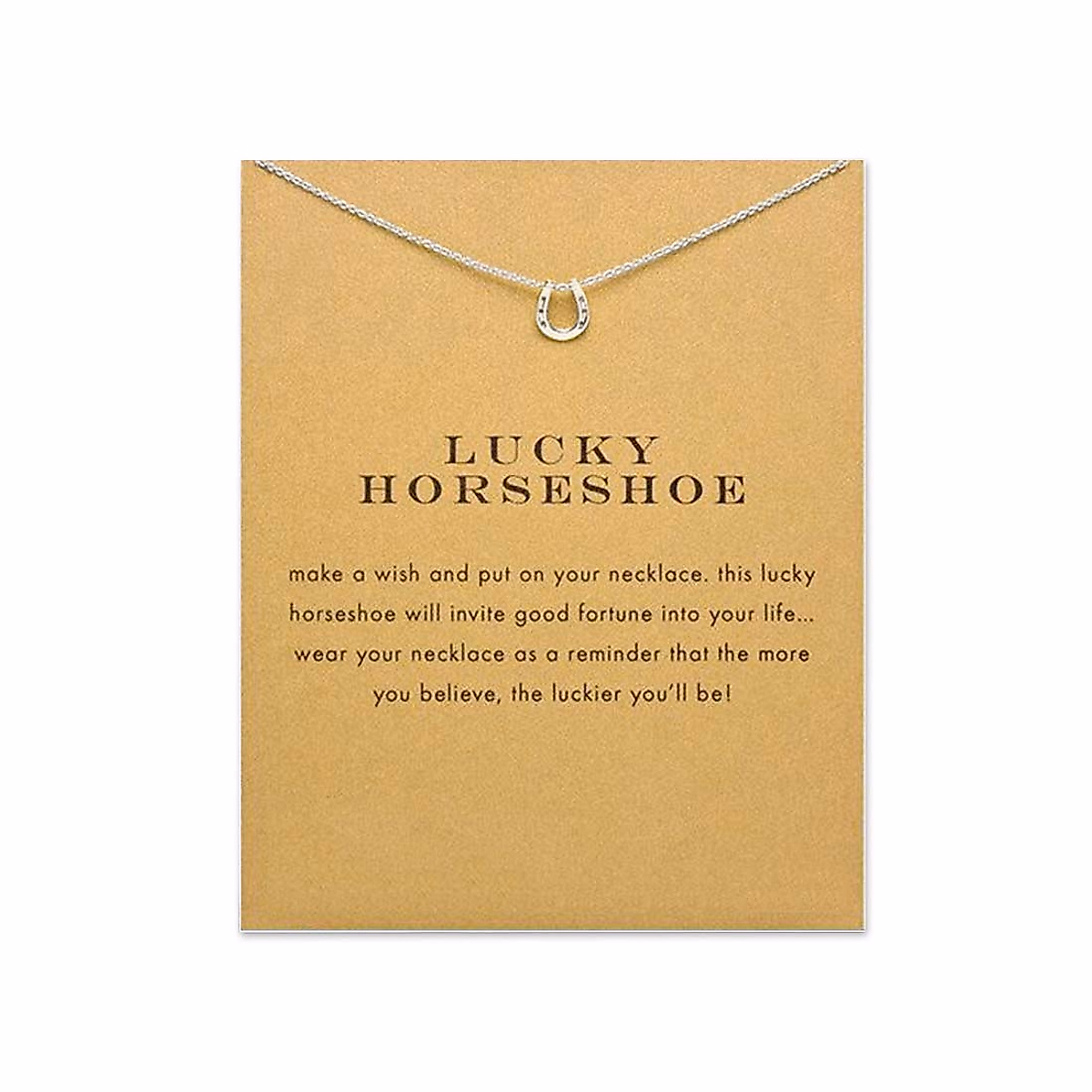 LANG XUAN Good Luck Horseshoe Pendant Friendship Chain Necklace with Meaning Card for Women Silver Gift