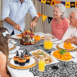 Halloween Table Runner, Black Lace Spider Web Table Runner for Halloween Table Decor, 18 X 73 Inch Gothic Spider Lace Cover Table Runner for Dining Table Centerpiece Decor