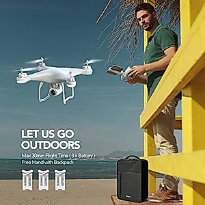 Potensic T25 Drone with Camera for Adults, 2K GPS FPV Camera Drone with Backpack, 3 Batteries, Auto Return Home, Follow Me, Waypoint Fly, Altitude Hold, 2022 Upgraded