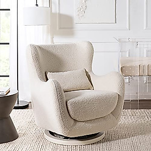 Nursery Works Solstice Swivel Glider in Ivory Boucle with Ivory Wood Base, Greenguard Gold Certified and CertiPUR-US® Certified