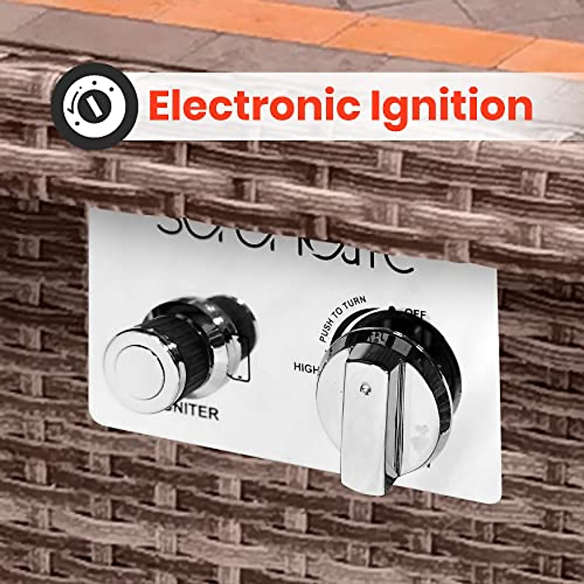 SerenelifeHome Outdoor Propane Fire Pit Table- 50,000 BTU Auto-Ignition Gas Fire Pit w/Glass Wind Guard, Black Tempered Glass Tabletop & Clear Glass Rock for Outdoor Cooking & Grilling - SLFPTIL49